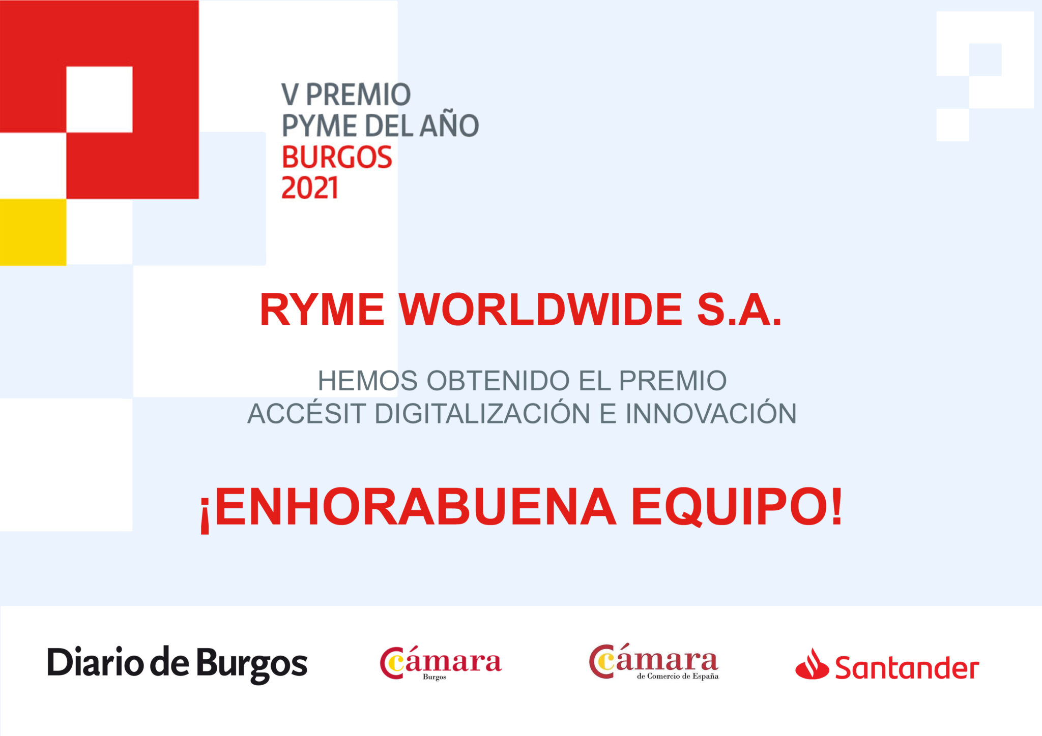 Ryme Worldwide premiada en V Premio Pyme del Año Burgos | Ryme Worldwide